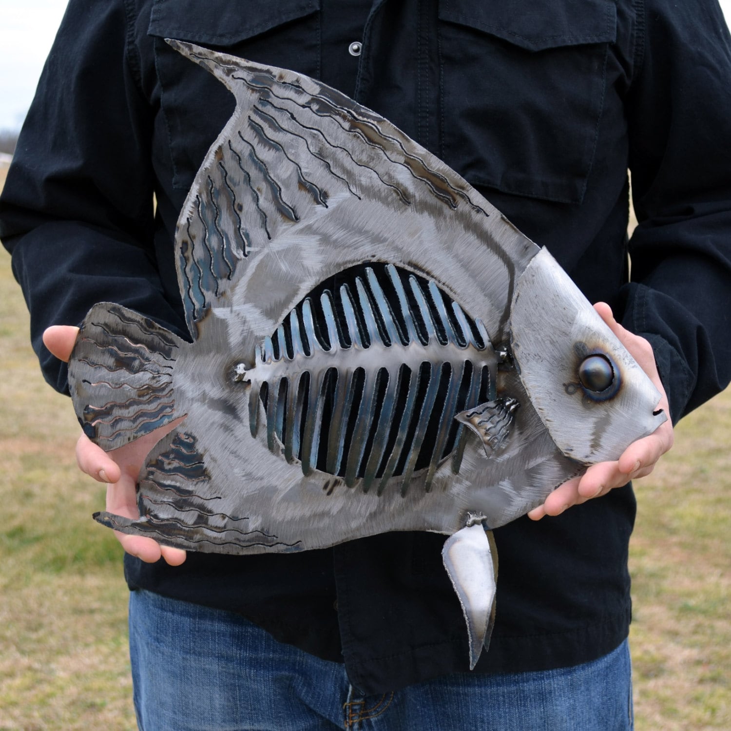 Metal Angelfish Sculpture: Nautical Steel Bone Fish Art - Etsy