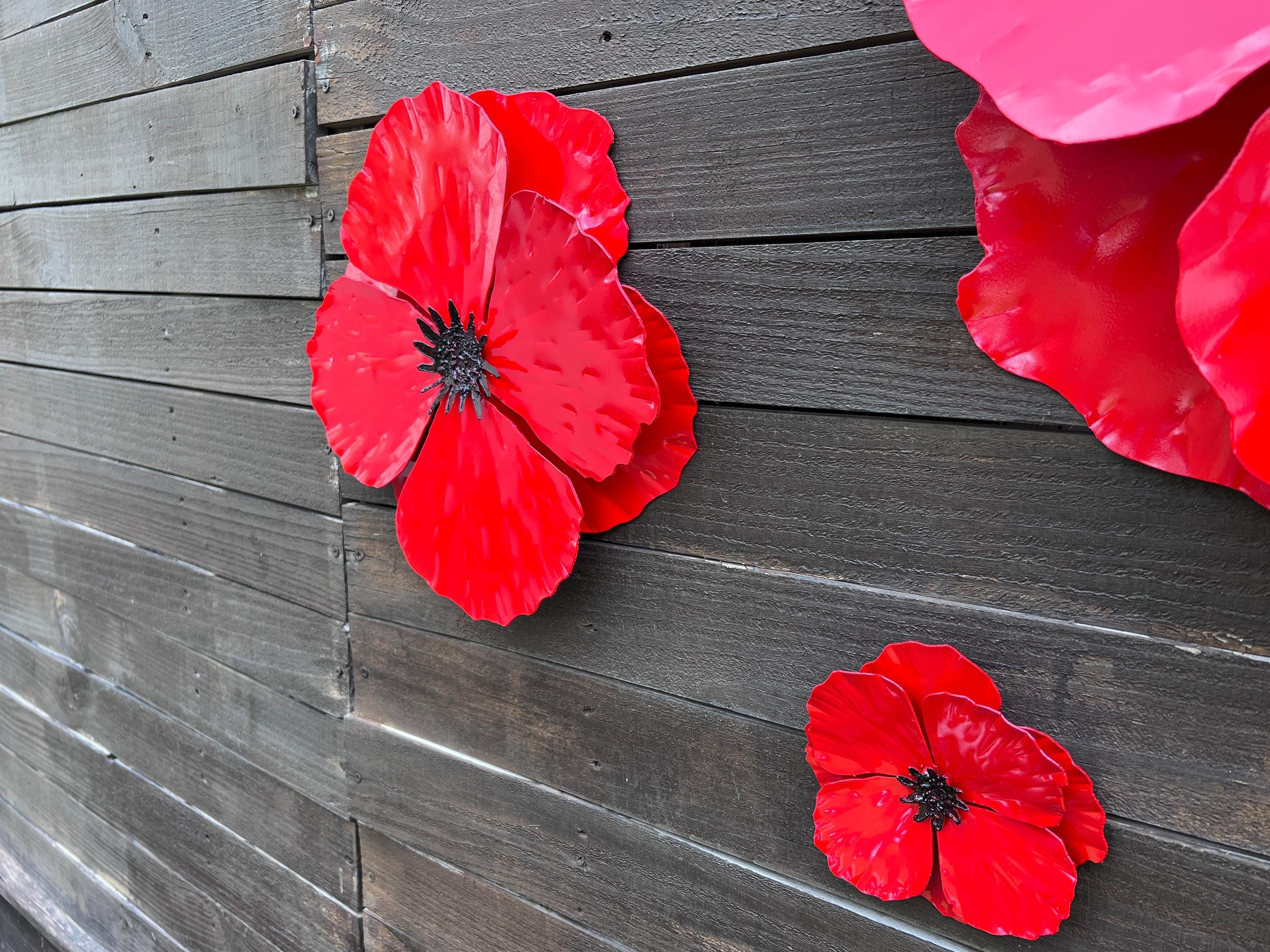 Metal Poppy Wall Art Set: 24" 12" 6" Handcrafted Weather-resistant ...