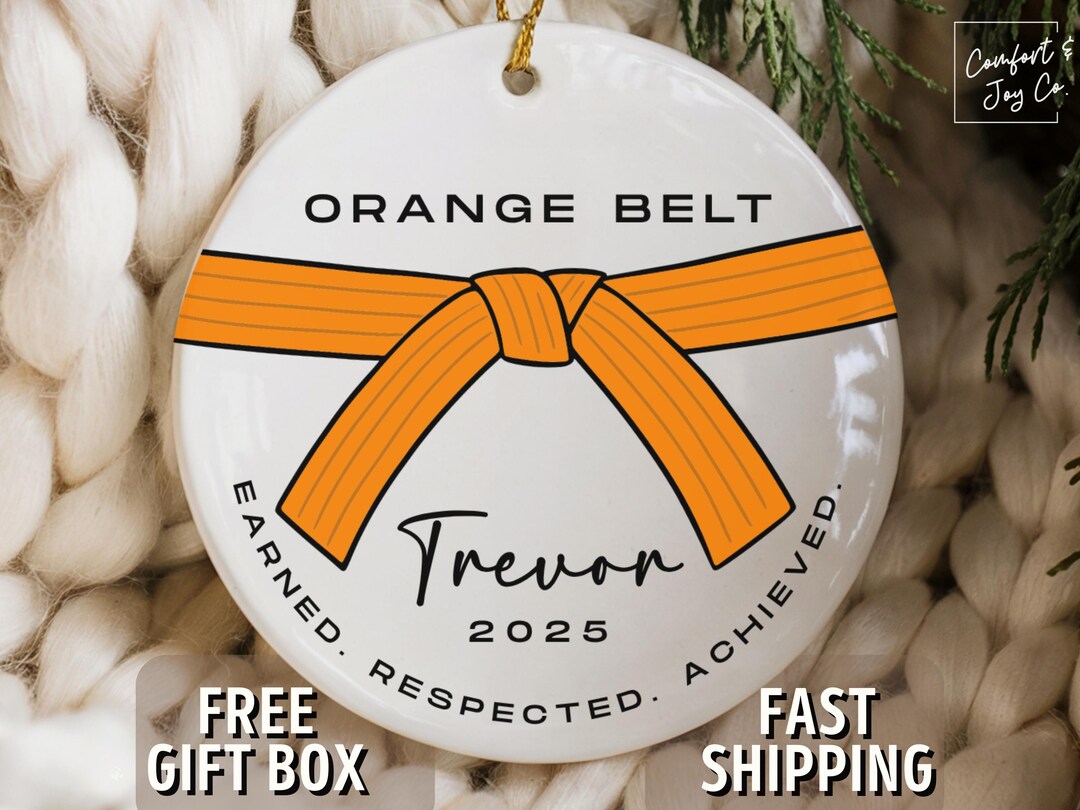 Personalized Orange Belt Ornament, Karate Orange Belt Ranking Gift ...