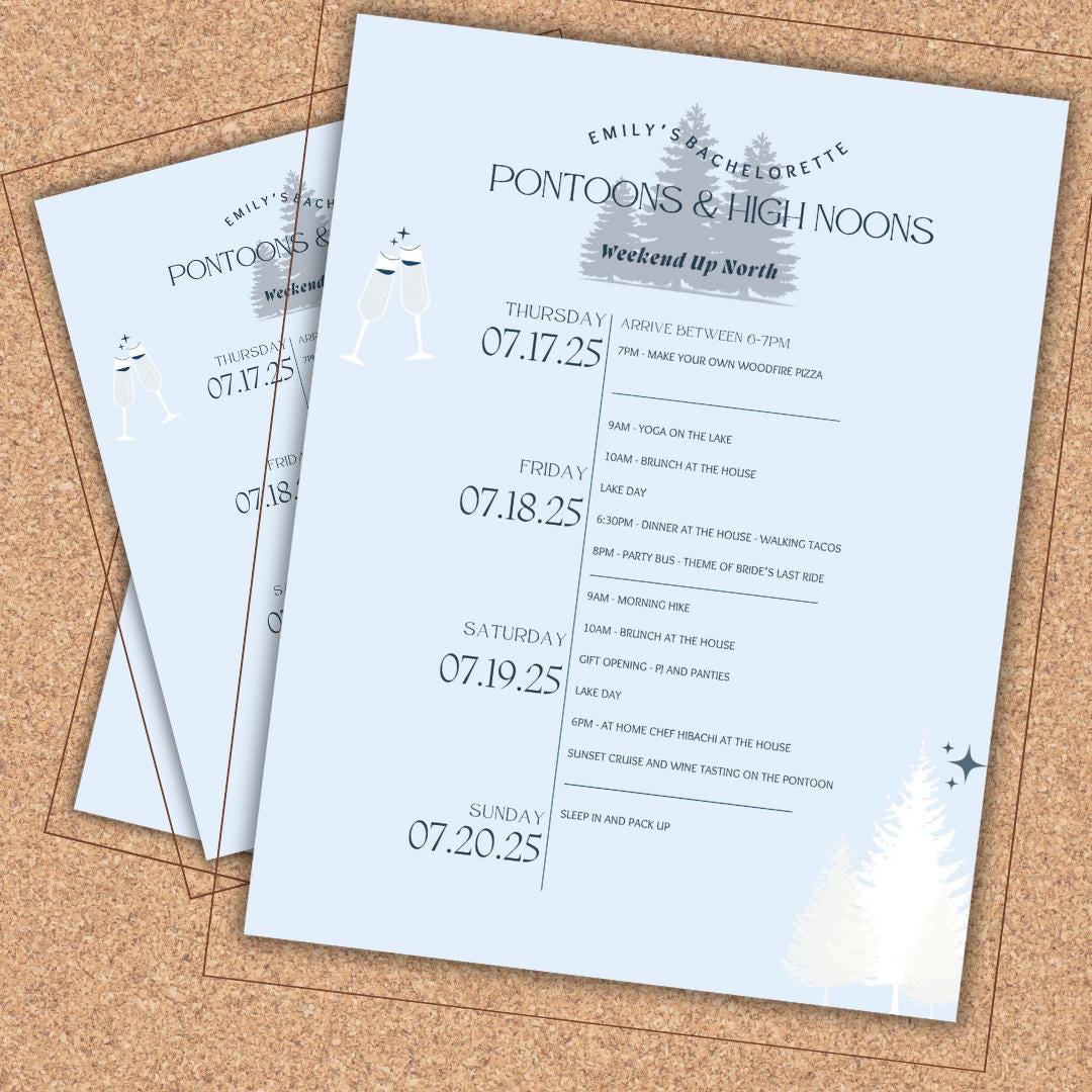 Bachelorette Party Itinerary Template - Pontoons and High Noons - Etsy