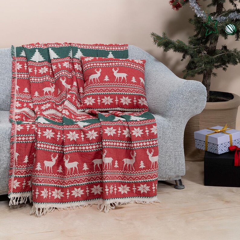 Christmas Cotton Throw Blanket and Pillowcase Set 70x50inch Large ...