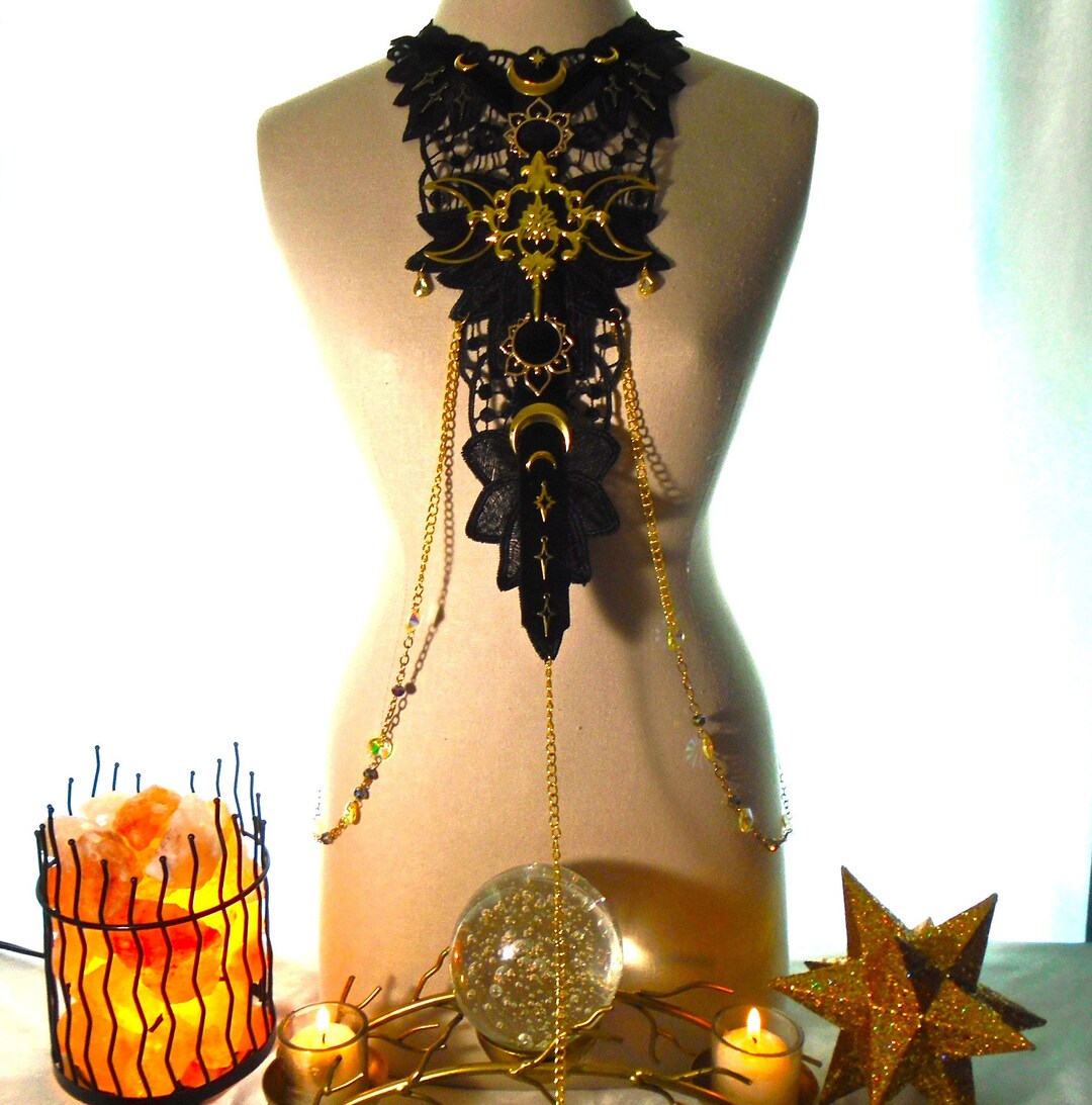 Galaxy Love Moon and Stars Black and Gold Necklace Moon Necklace Body ...