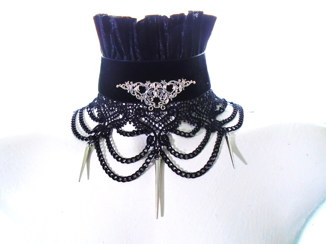 Decadent Black Velvet Choker Black and Silver Choker Gothic Choker ...