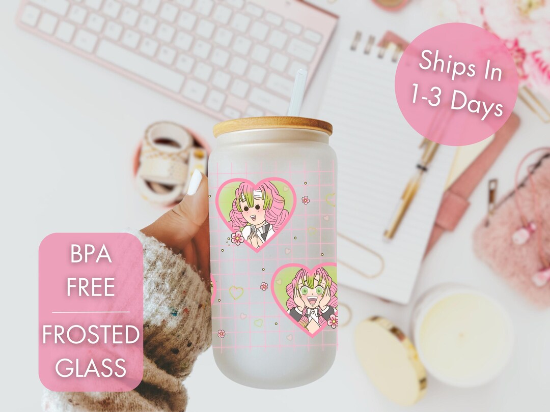 Mitsuri Inspired Libby Cup | 16oz Customized Frosted Libby Glass | Custom Cup | Cup With Lid and ...