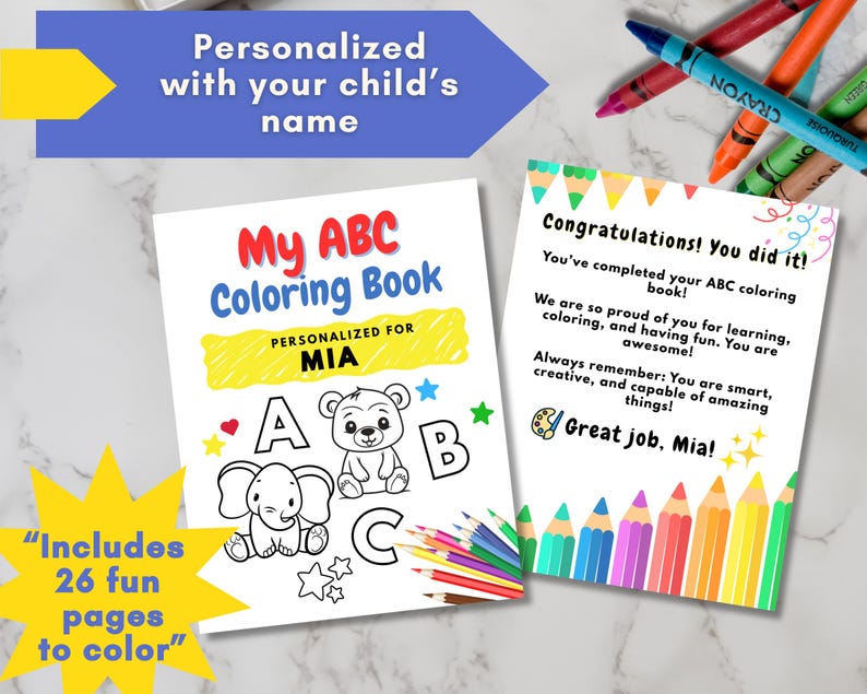 Personalized ABC Coloring Book,printable Alphabet Animals Coloring Book ...