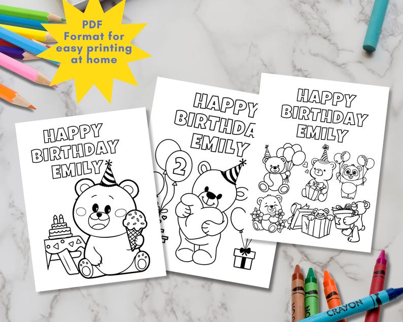 Editable Teddy Bear Theme Coloring Pages, Printable Birthday Party ...