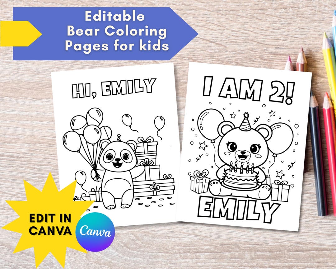 Editable Teddy Bear Theme Coloring Pages, Printable Birthday Party ...