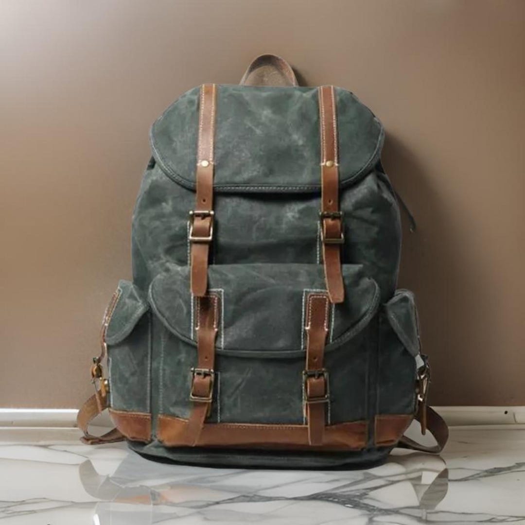 Waxed Canvas Backpack Handmade Rucksack for Men Large Travel & School ...