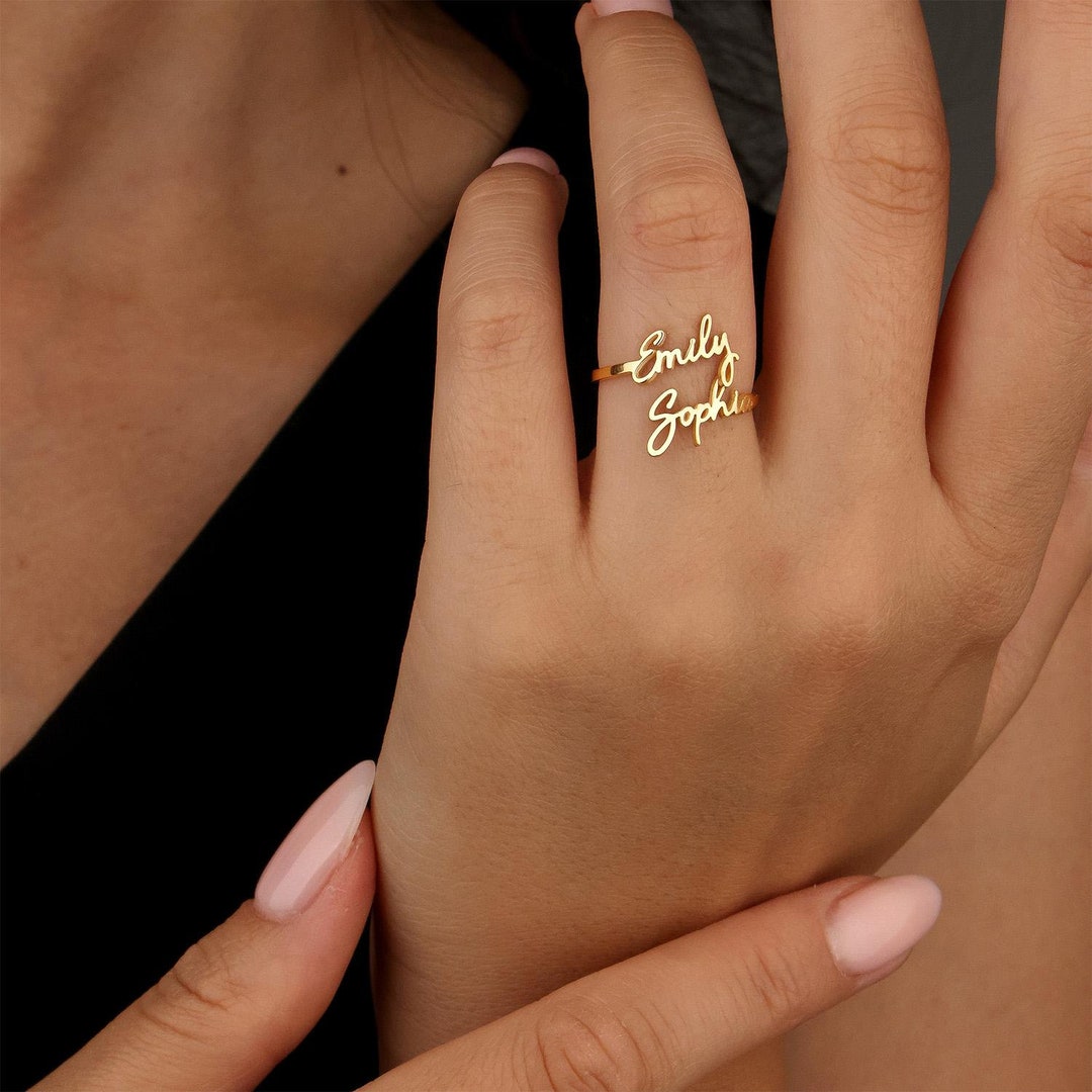 Double Name Ring, Custom Name Ring, Gold Name Ring, Personalized Name ...