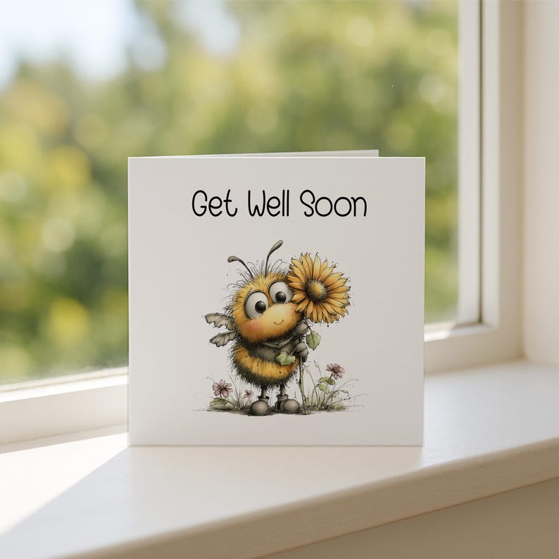 Bee Sunflower Get Well Soon Card – Thoughtful Recovery Wishes, UK ...