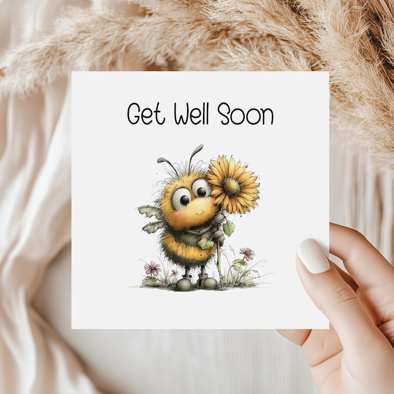 Bee Sunflower Get Well Soon Card – Thoughtful Recovery Wishes, UK ...