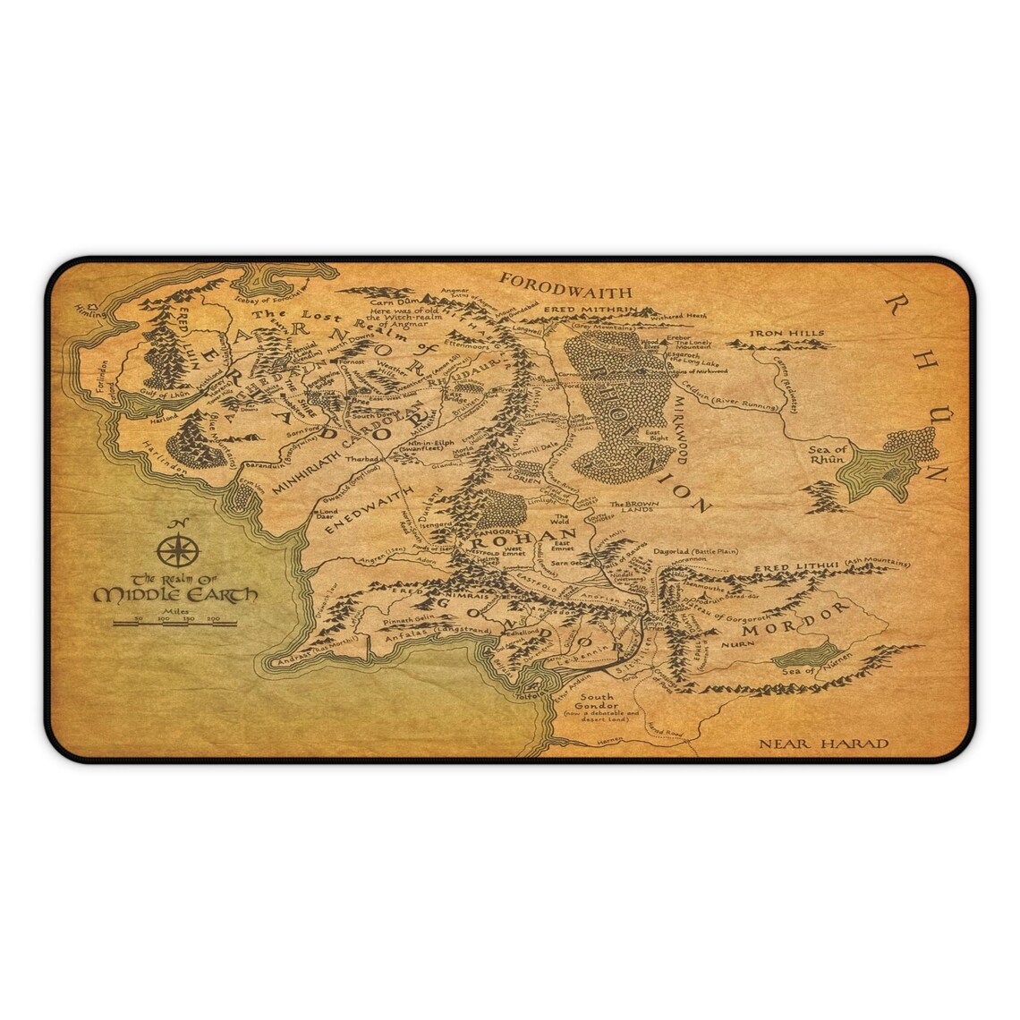 Middle Earth Map Mouse Pad, Vintage Fantasy World, High Quality ...
