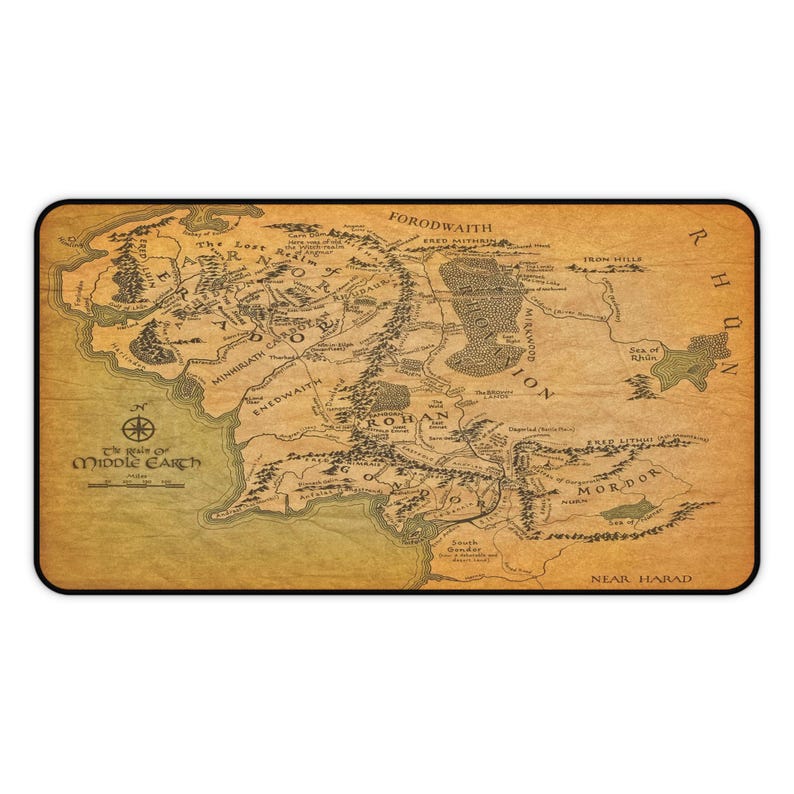 Middle Earth Map Mouse Pad, Vintage Fantasy World, High Quality ...