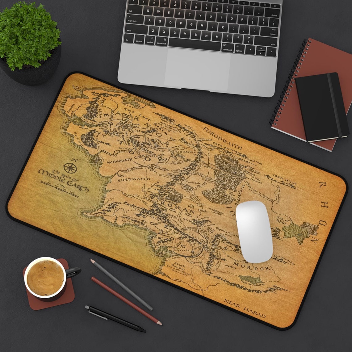Middle Earth Map Mouse Pad, Vintage Fantasy World, High Quality ...