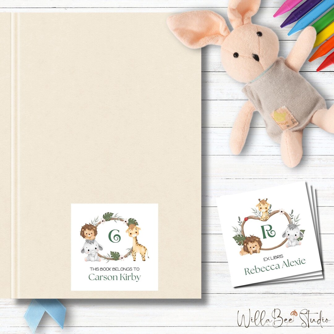 Children's Baby Safari Animal Bookplates | Kids Monogrammed Bookplates ...