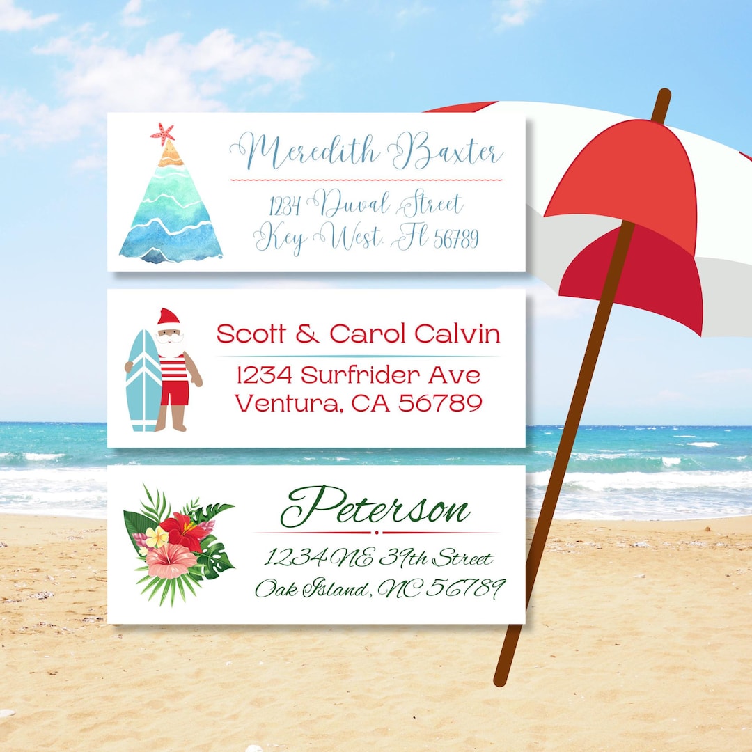 Tropical Christmas Mailing Labels | Beach Christmas Mailing Labels ...