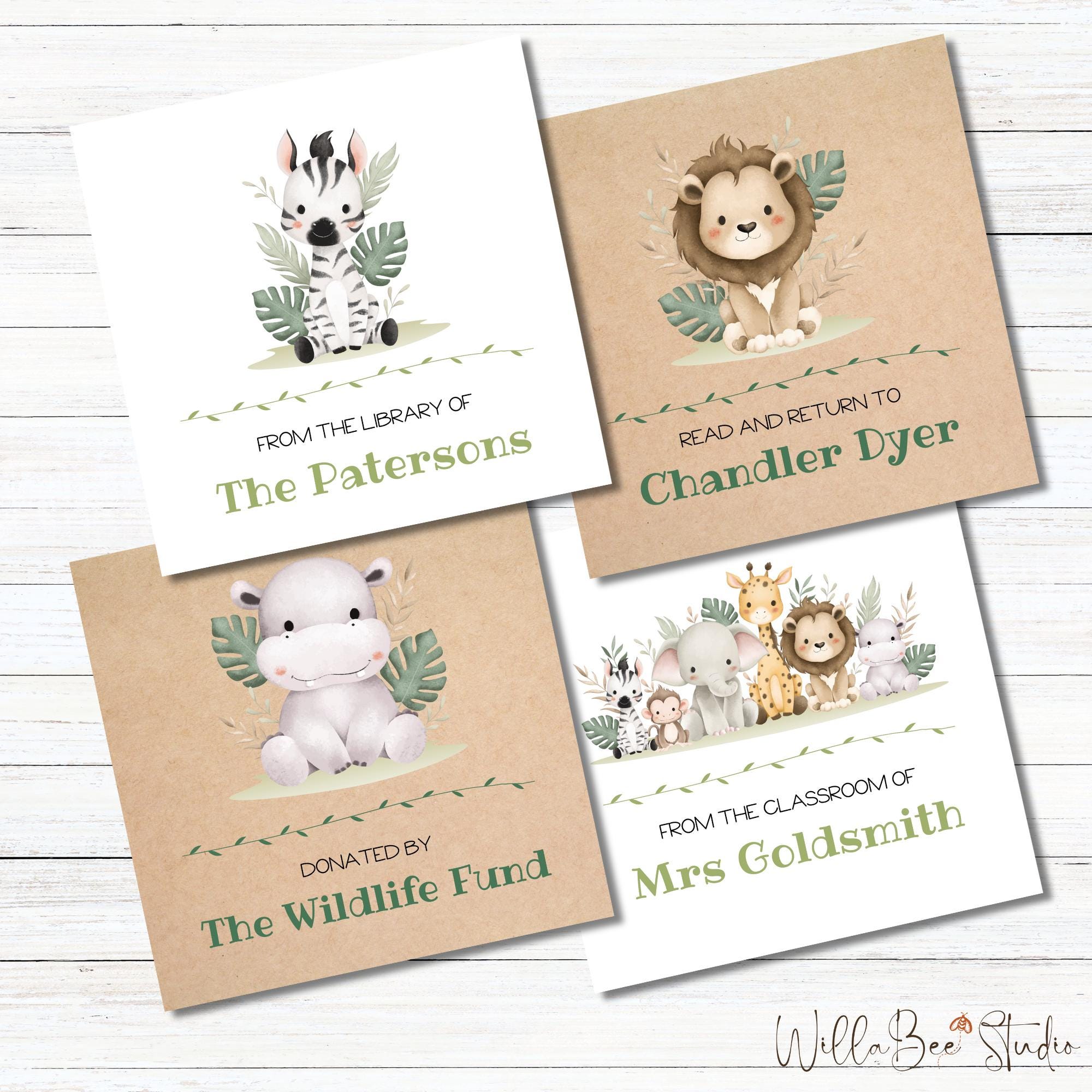 Children's Baby Safari Animal Bookplates Kids Bookplates Customizable ...