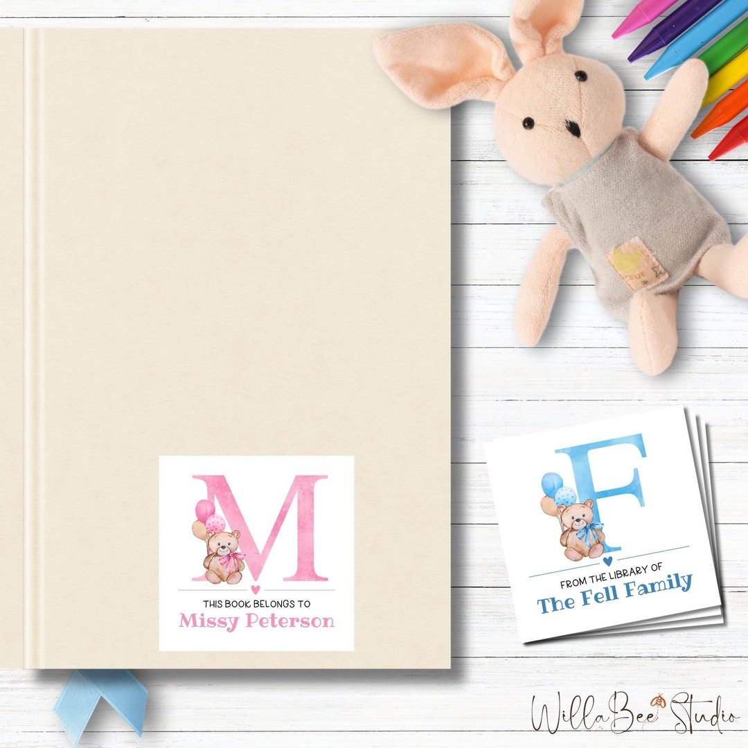 Children's Teddy Bear Initials Bookplates | Kids Monogram Bookplates ...