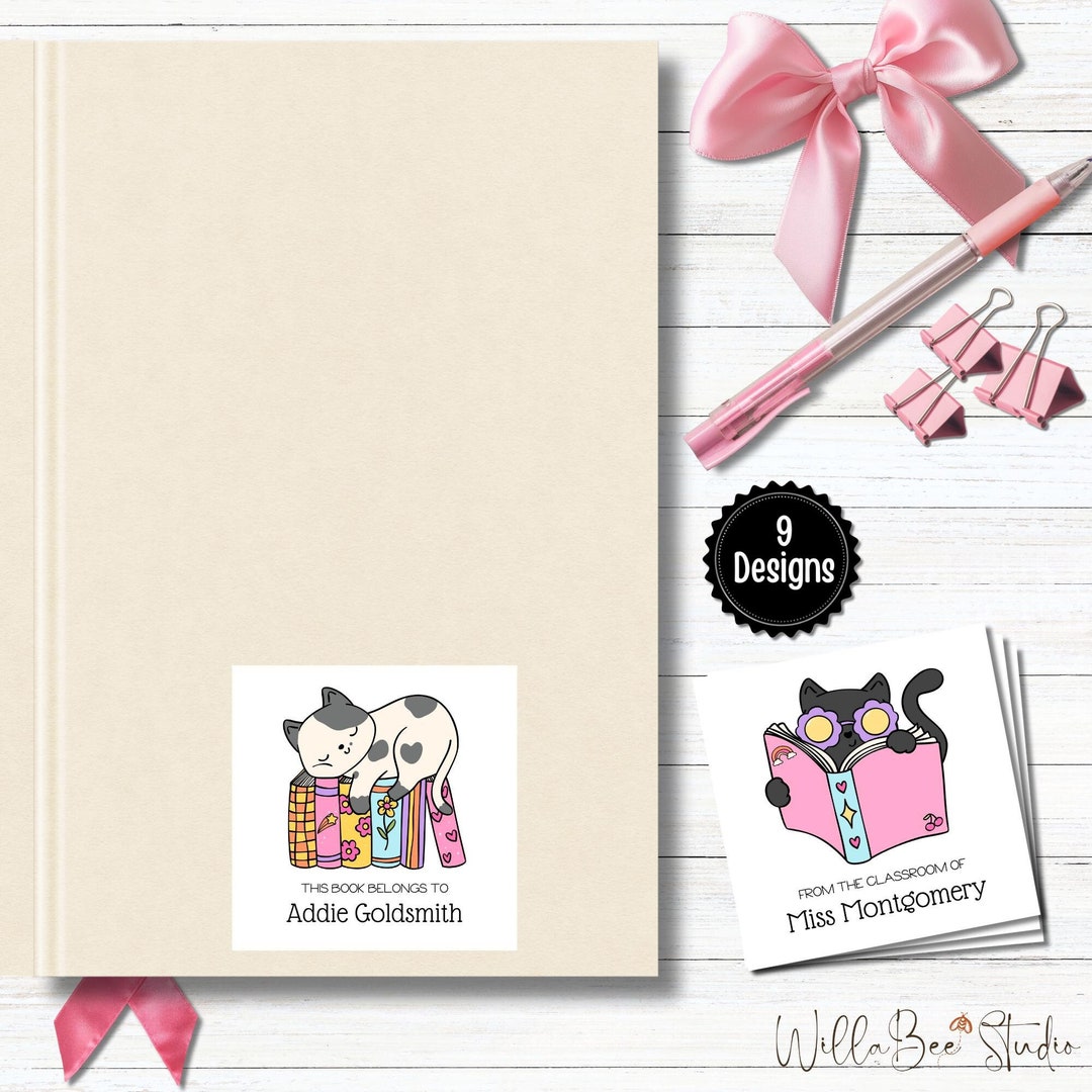 Cute Cat Bookplates | Cat Book Labels | Cat Book Stickers | Cat Lovers ...