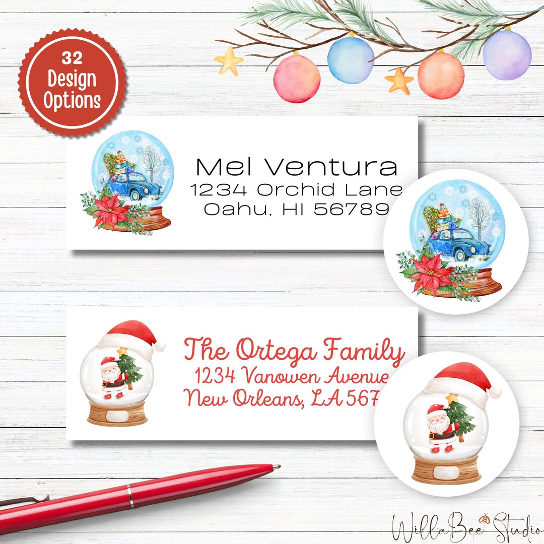 Christmas Snow Globe Return Address Mailing Labels and Envelope ...