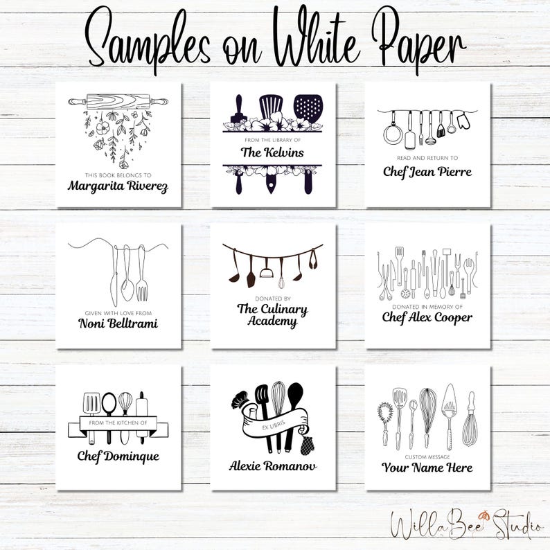 Cookbook Bookplate | Kitchen Utensil Bookplate | Chef Bookplate | Chef ...