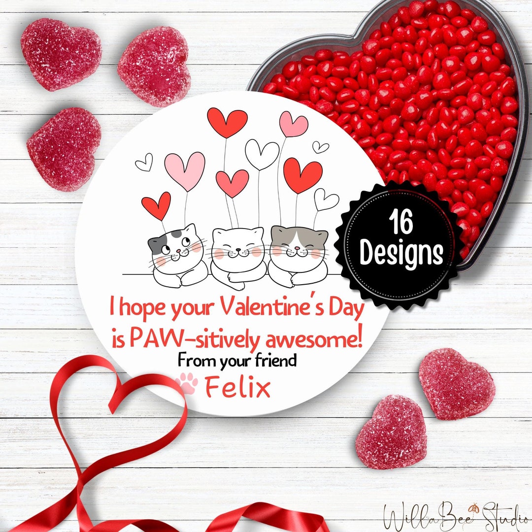 Kids Kitty Cat Valentine Stickers | Funny Cat Party Favor Stickers ...