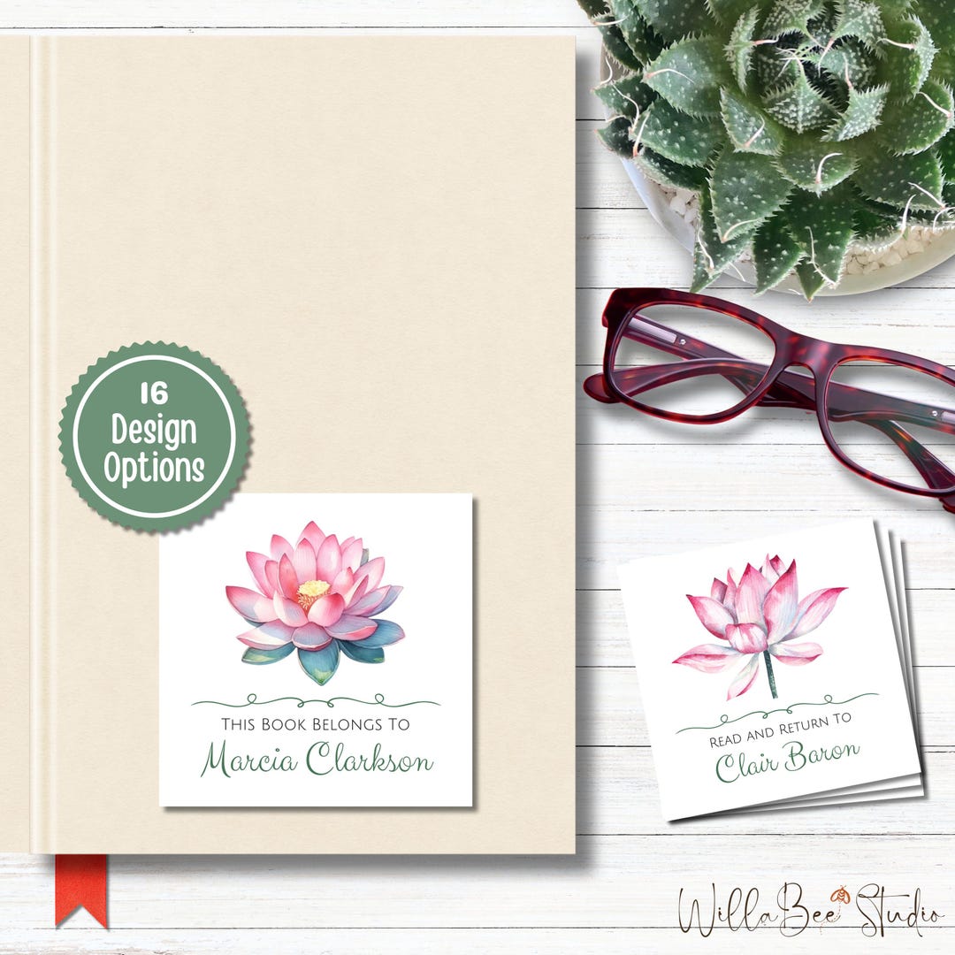 Watercolor Lotus Flower Bookplate | Custom Personalized Bookplate ...