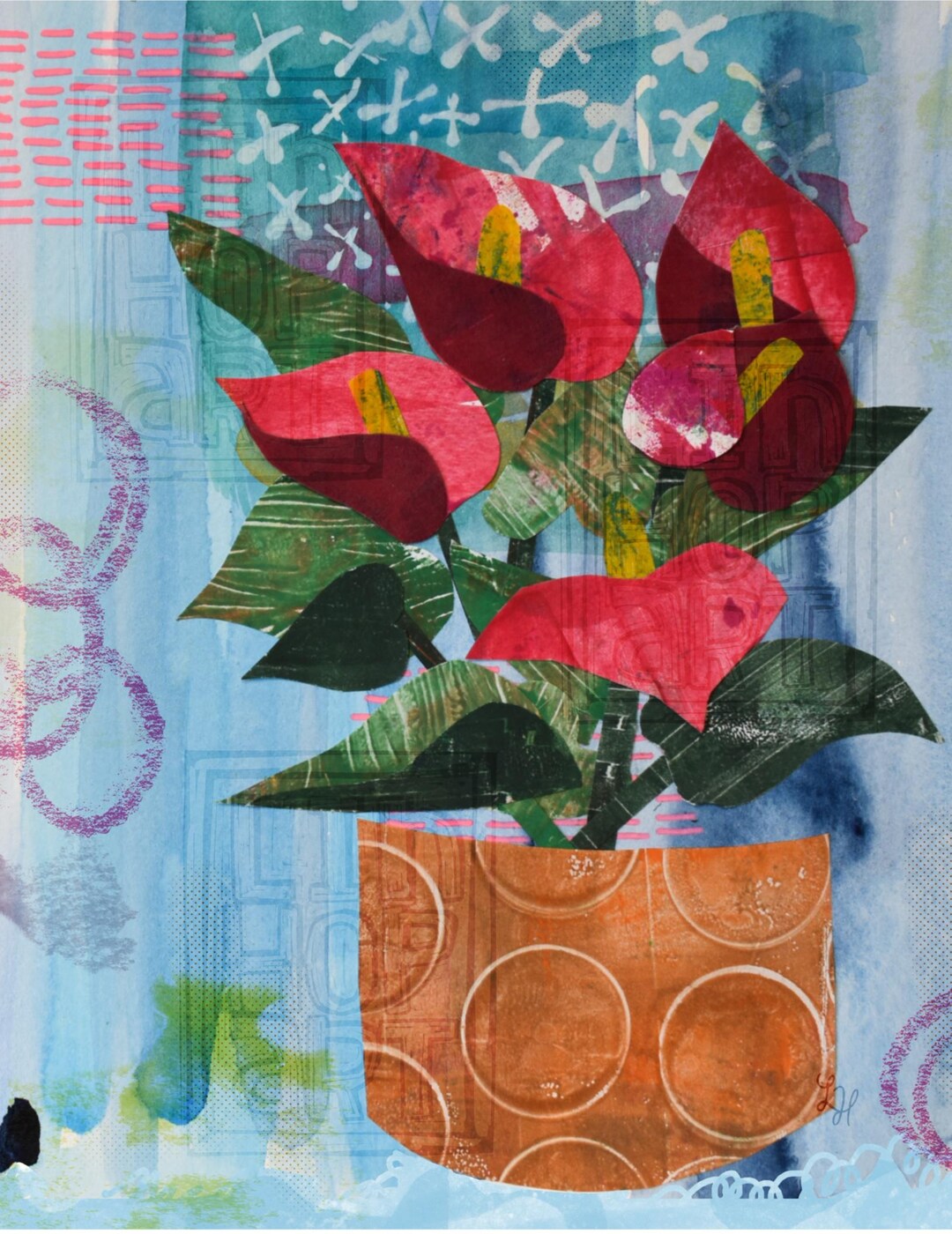 Anthurium Painted Paper Collage | Houseplant Art | Collage Art | Giclee ...
