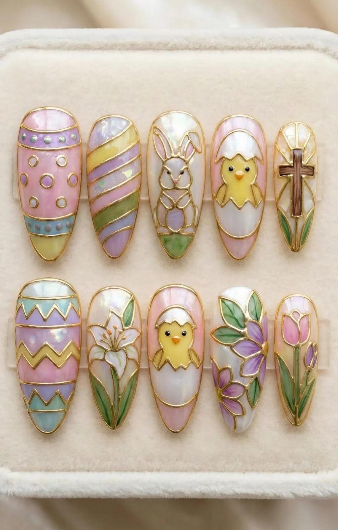 Stained Glass Cross Press on Nails Pastel Easter Nail Art Christian ...