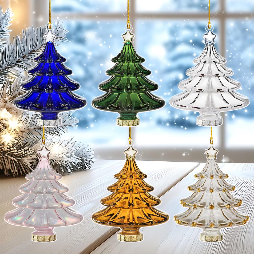 Mini Christmas Tree 2D Flat Ornament: Glass Tree Figurines - Etsy