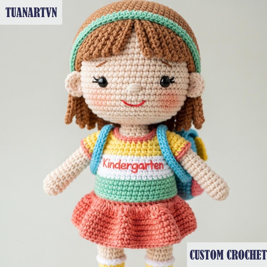 Custom Look-alike Kindergarten Kid Doll Gift, Crochet Back to School ...