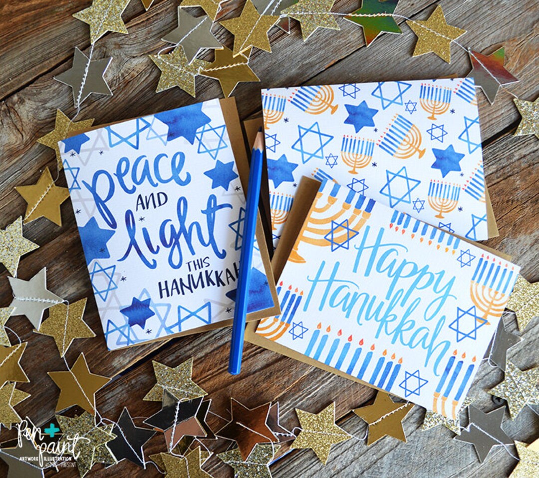 Four Note Cards Peace and Light Happy Hanukkah Menorah - Etsy