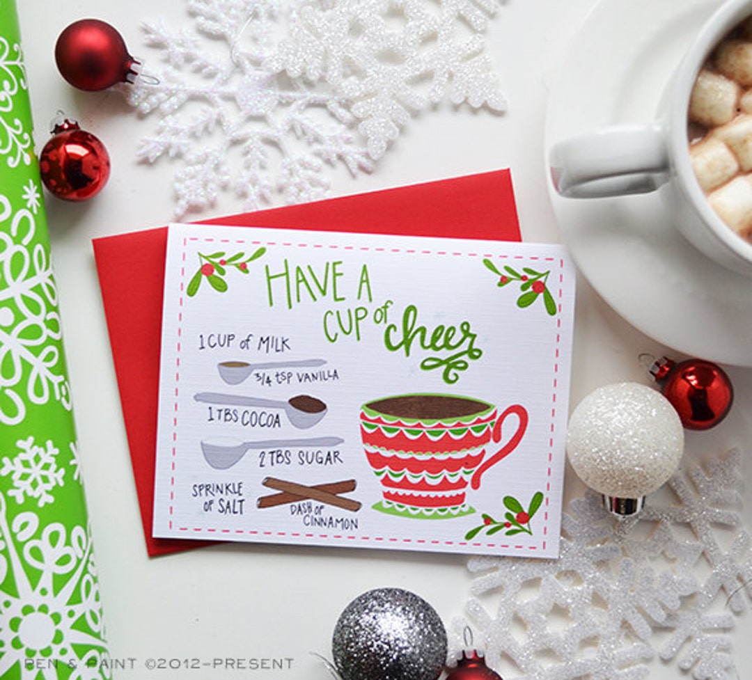 Have a Cup of Cheer, Seasonal Folded Note Cards, Christmas, Stationery ...