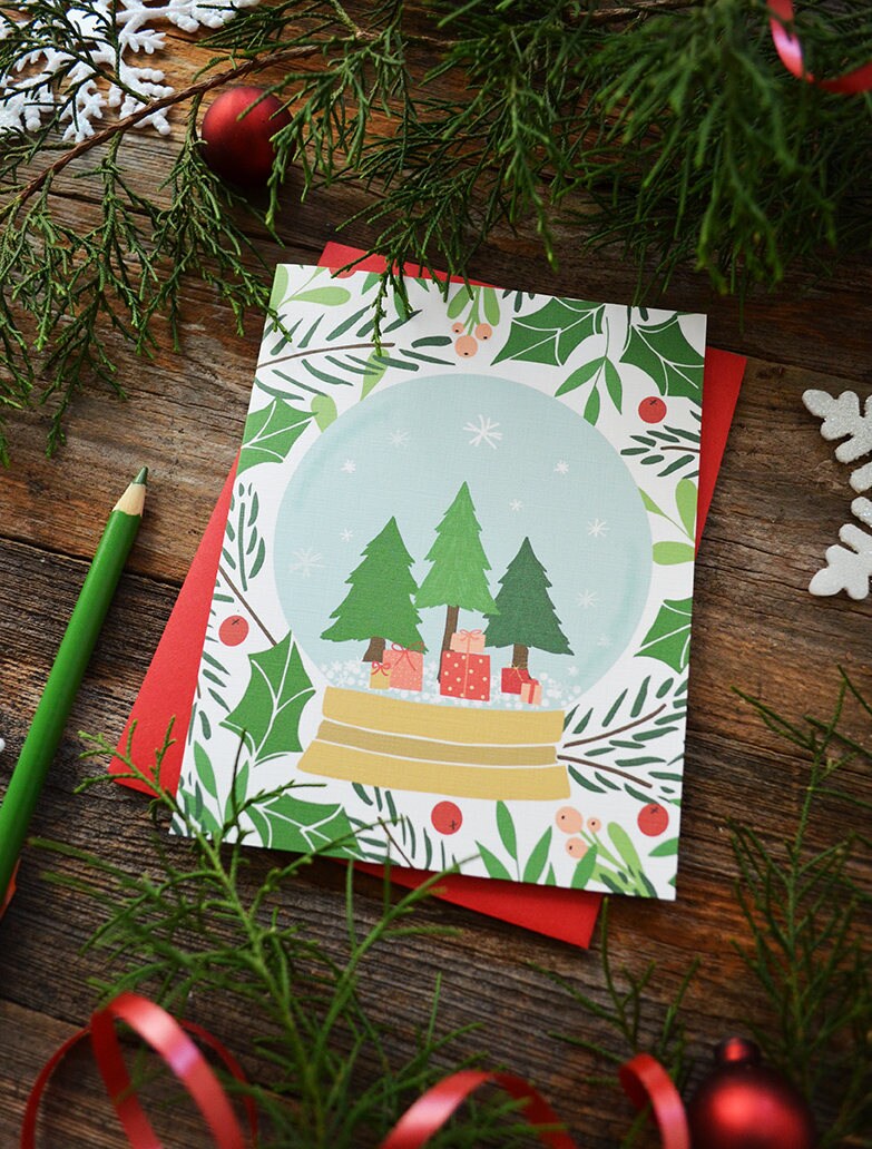 Snow Globe Christmas Card seasonal Greeting Card Merry | Etsy