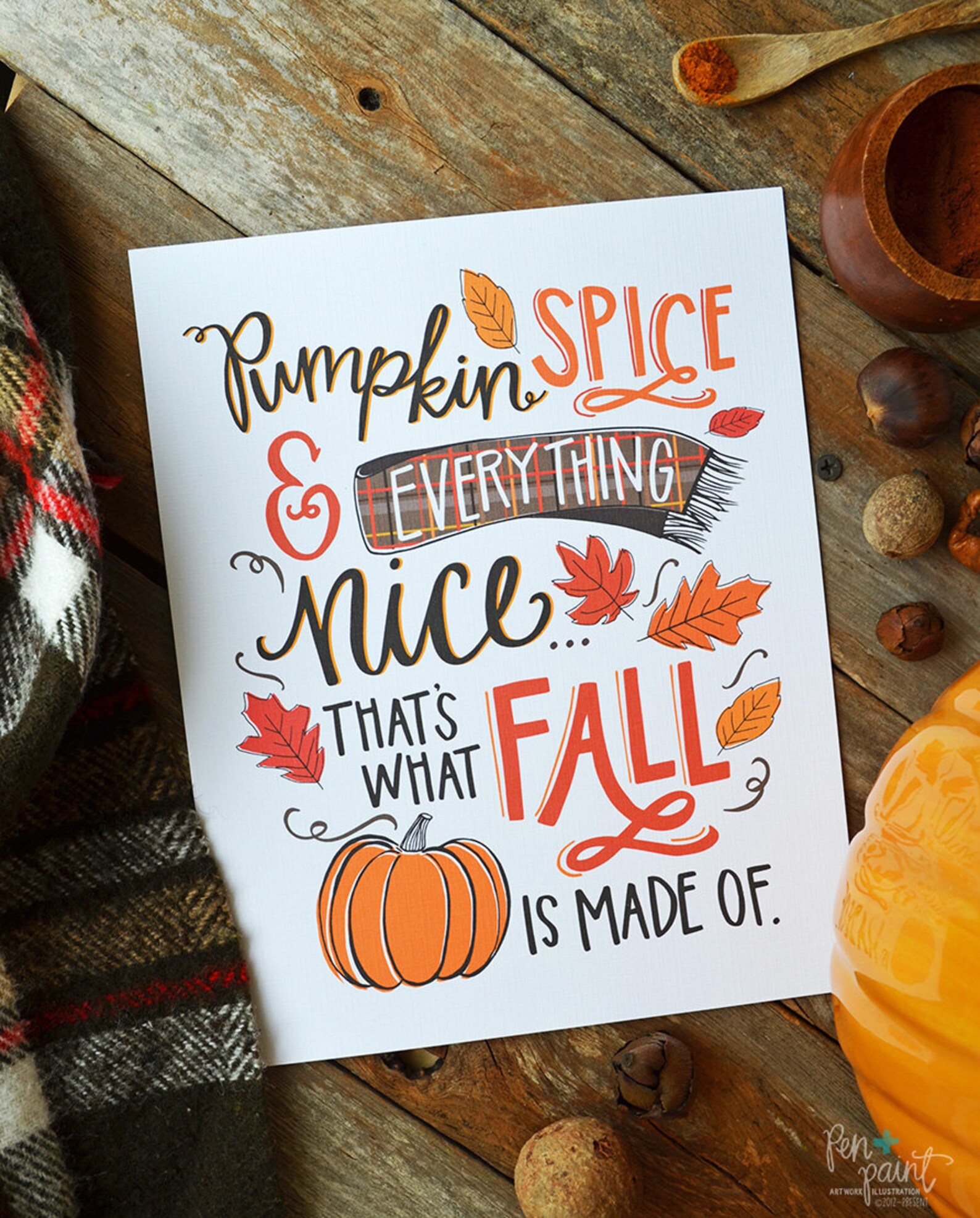 ON SALE Fall Art Print Pumpkin Spice & Everything Nice Happy - Etsy