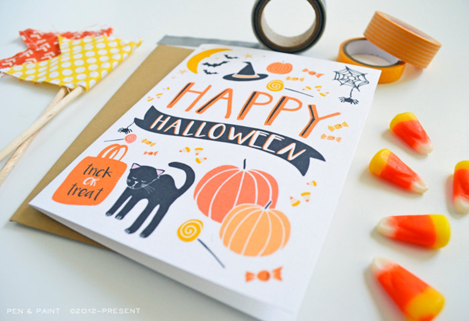 Happy Halloween Seasonal Folded Note Card Autumn Stationery - Etsy