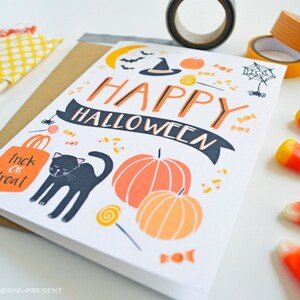 Happy Halloween Seasonal Folded Note Card, Autumn, Stationery, Hand ...