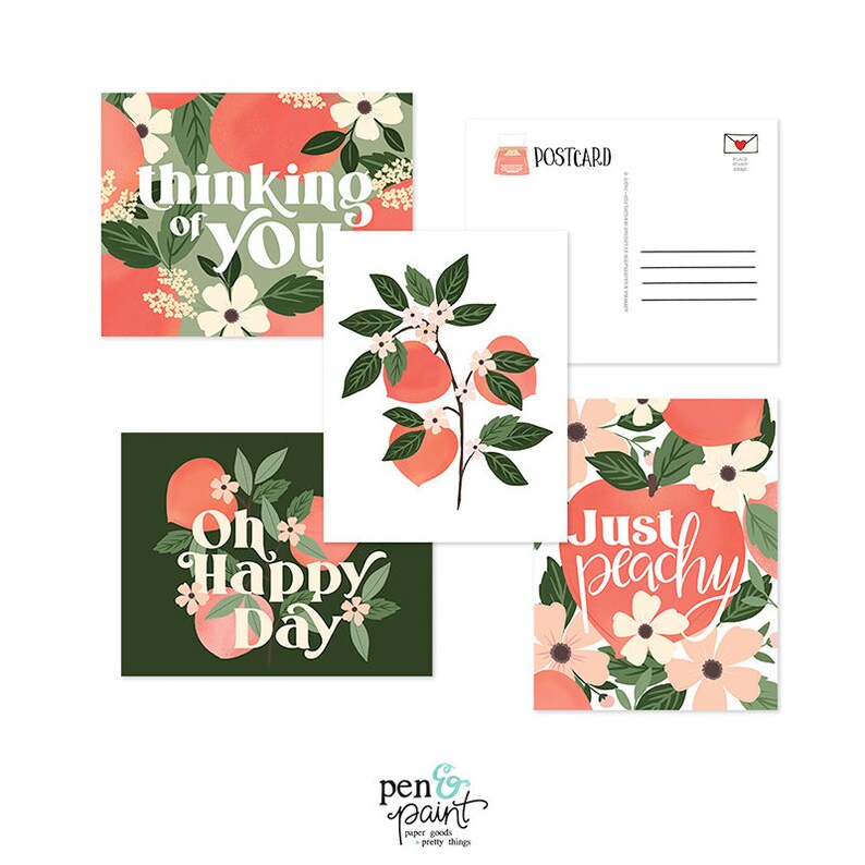 Just Peachy Postcard Set 8 Postcards Oh Happy Day Thinking - Etsy