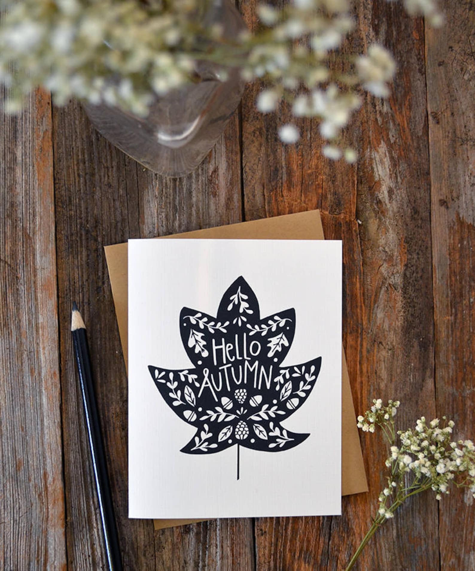 Fall note card set Thankful Happy Fall Hello Autumn Black | Etsy