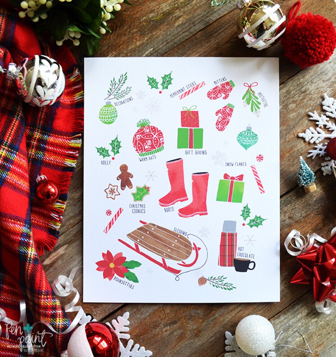 Christmas Favorites Art Print, Christmas Decor, Happy Holidays, Merry ...