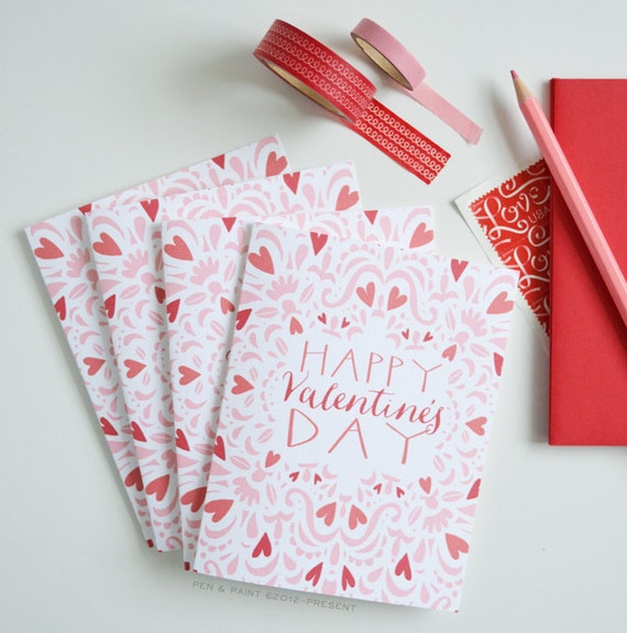 Items similar to Valentines, Set of FOUR Folded Note Cards, Happy ...