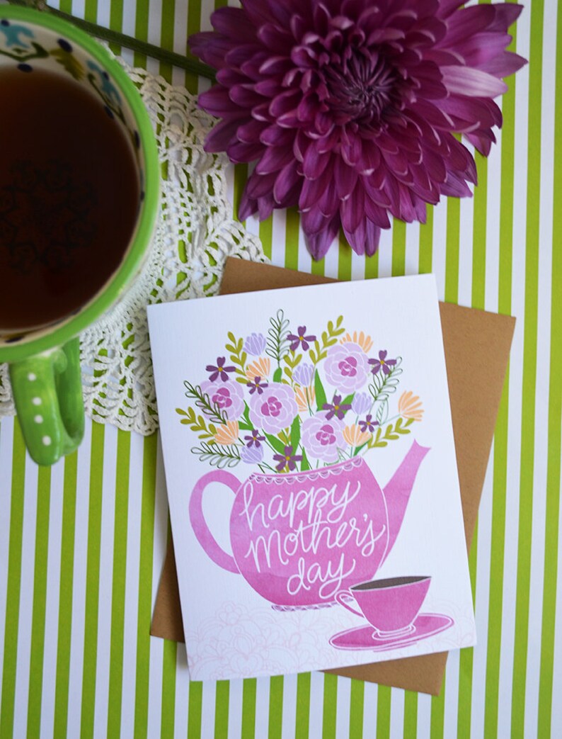 Happy Mother's Day, Mother's Day Card Floral, Teapot Bouquet, Mama, Mom ...