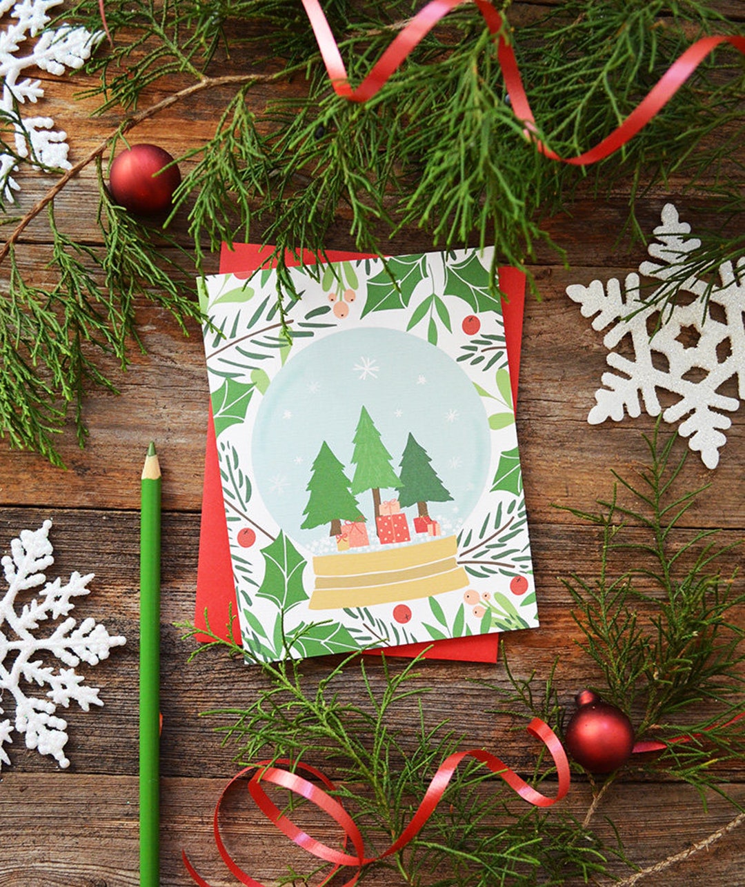 Snow Globe Christmas Card, Seasonal Greeting Card, Merry Christmas ...