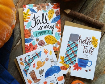 Happy Fall Seasonal Folded Note Cards Autumn Stationery - Etsy
