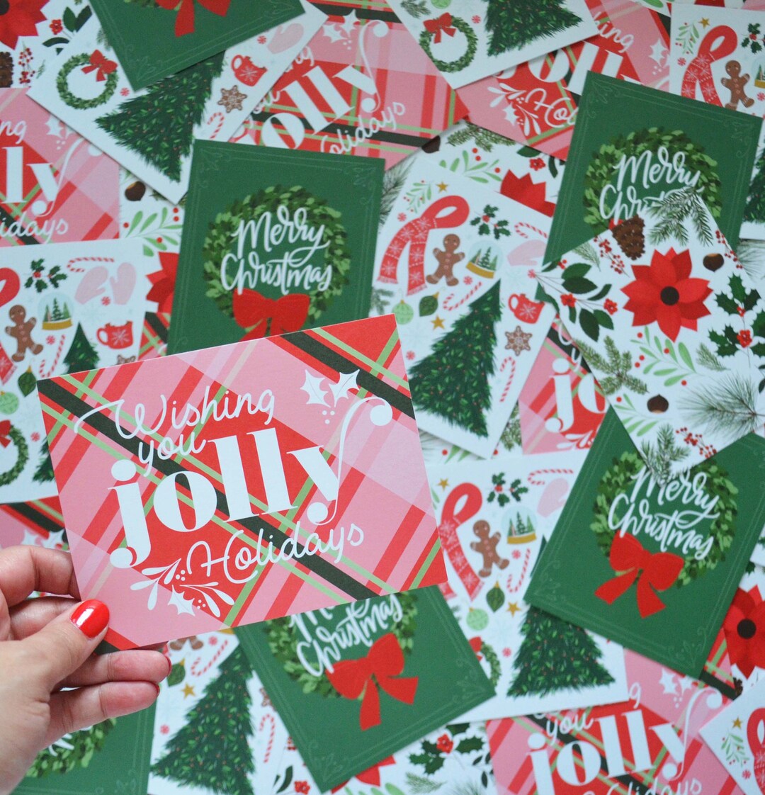 Jolly Holidays Postcard Set, 8 Postcards, Merry Christmas, Christmas ...