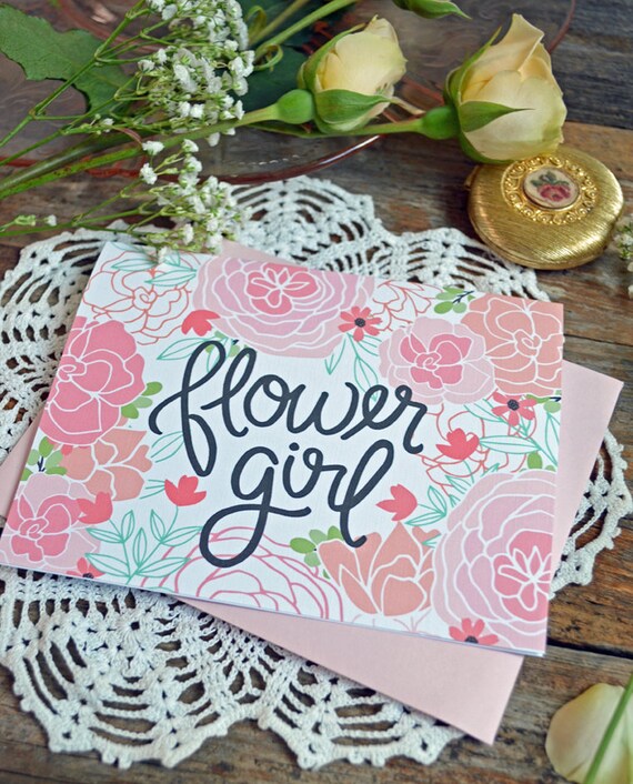 Flower Girl Card Wedding Party Card Floral Wedding Thank | Etsy