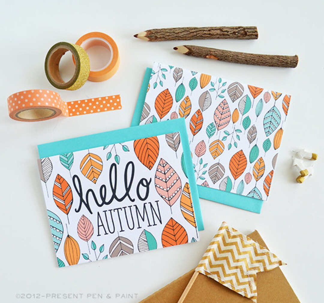 Happy Fall Set of FOUR Seasonal Folded Note Cards Autumn - Etsy