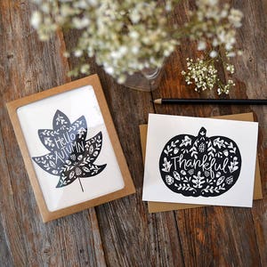 Fall Note Card Set Thankful Happy Fall Hello Autumn Black - Etsy
