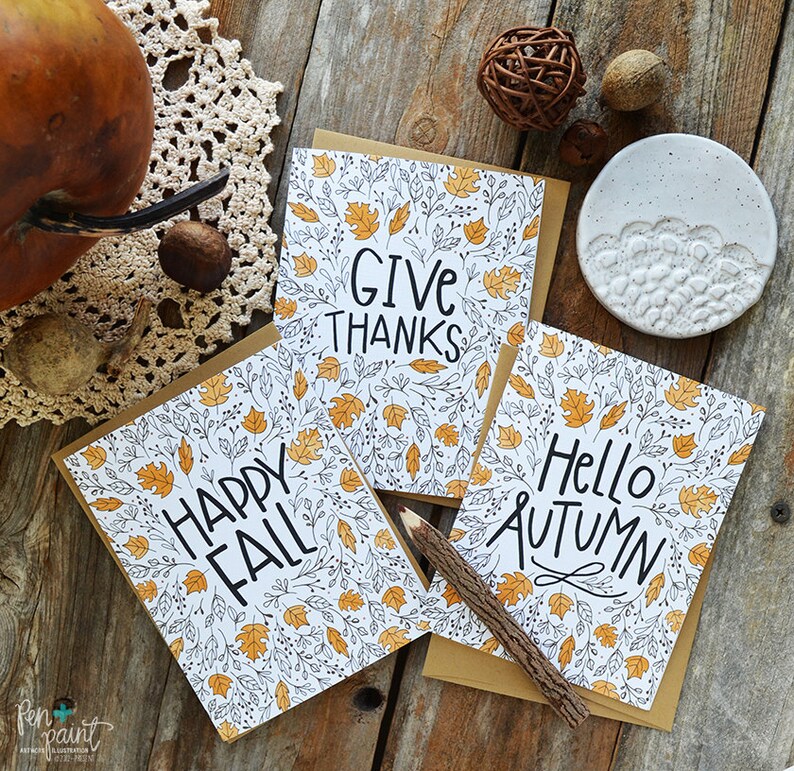 Happy Fall Give Thanks Hello Autumn Set of FOUR Seasonal - Etsy