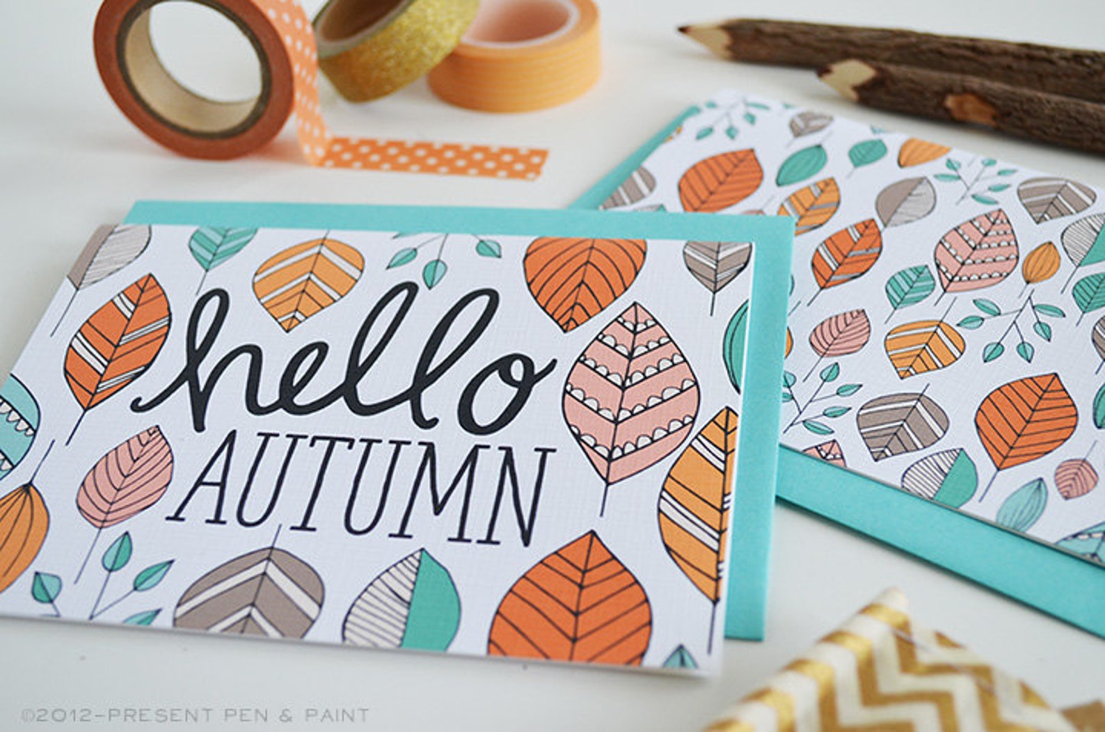 Happy Fall Set of FOUR seasonal Folded Note Cards Autumn | Etsy